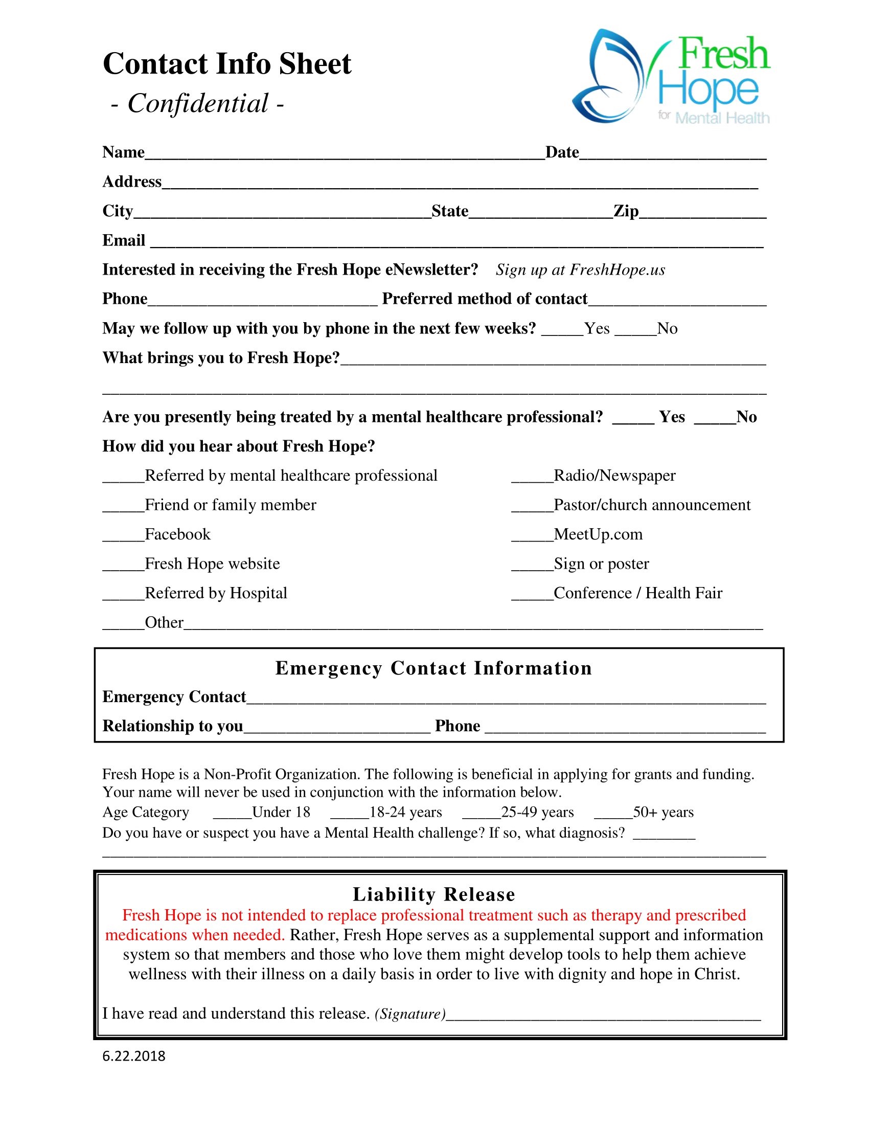 Fresh Hope for Mental Health - Facilitator Resources