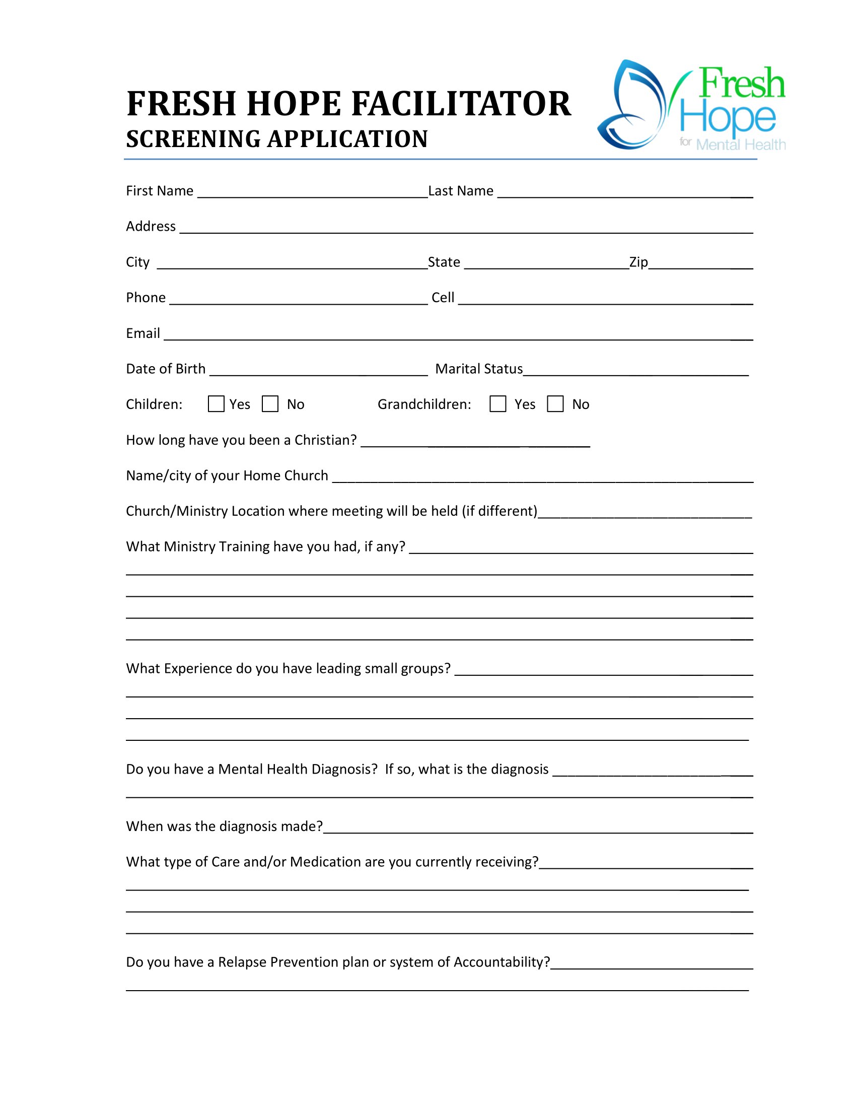 Fresh Hope for Mental Health - Facilitator Resources