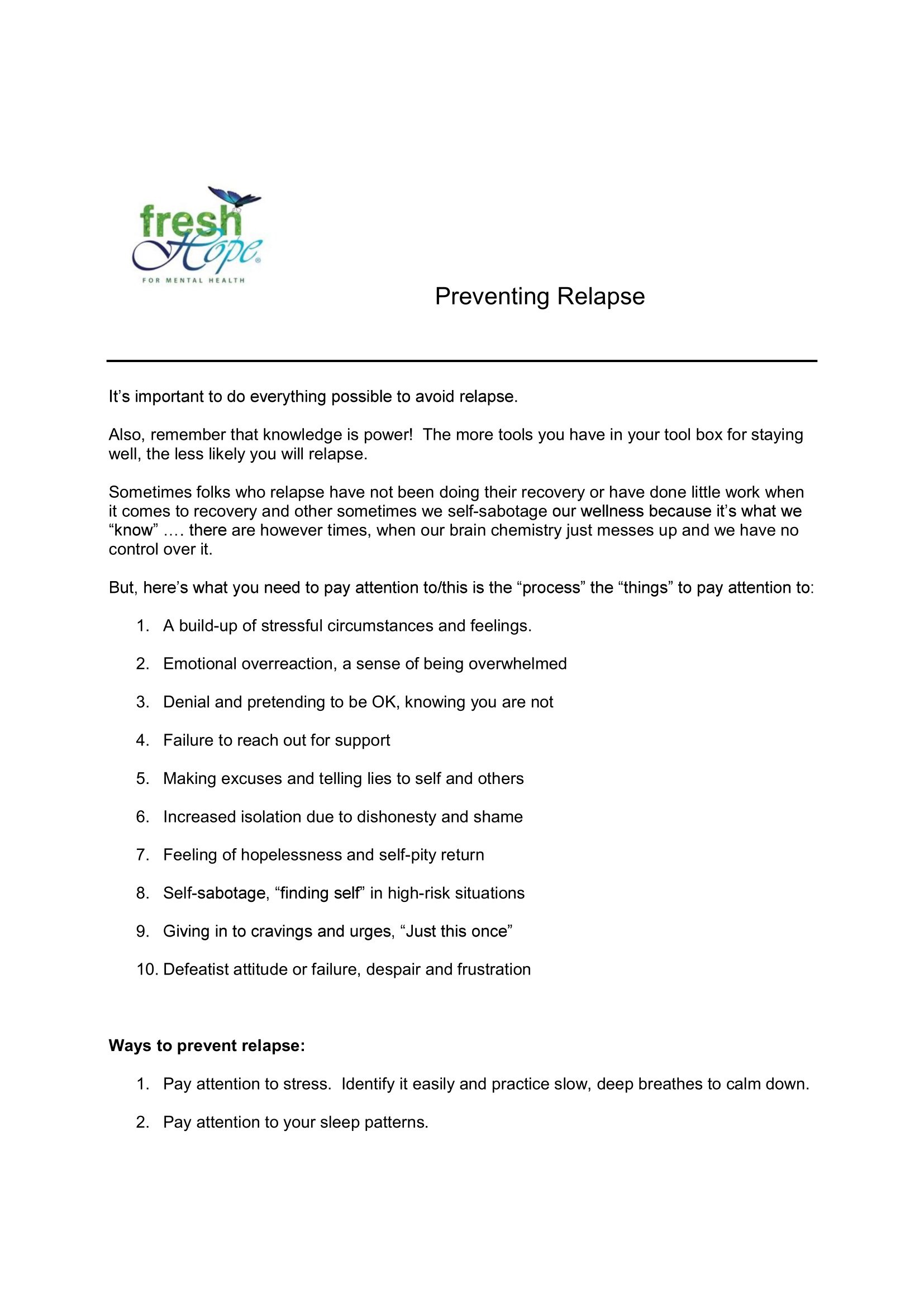 Fresh Hope for Mental Health - Facilitator Resources